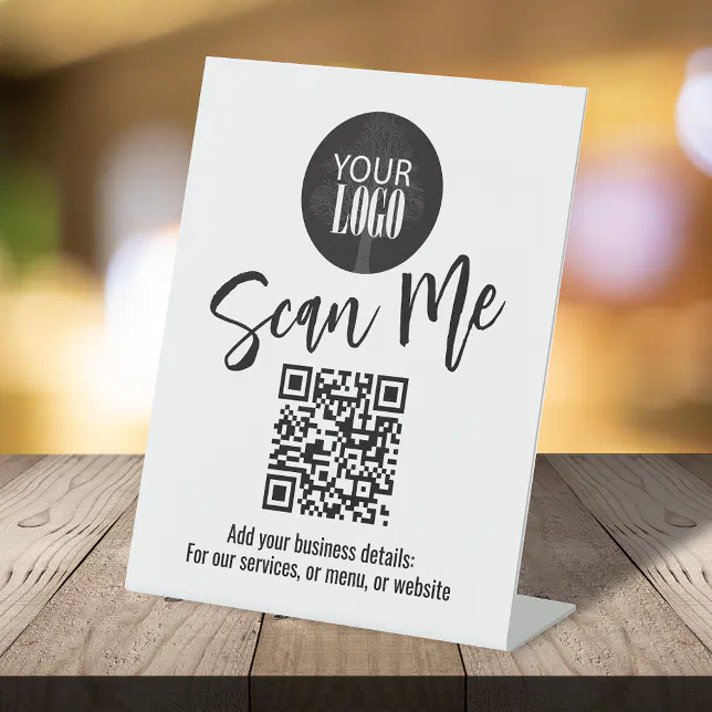 Business Tabletop QR Code Modern Logo Simple Pedestal Sign | Zazzle