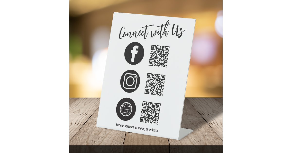Business Tabletop QR Code Simple Social Media Pedestal Sign | Zazzle