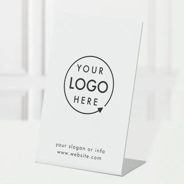 Business Tabletop Sign | White Logo Pedestal Sign | Zazzle