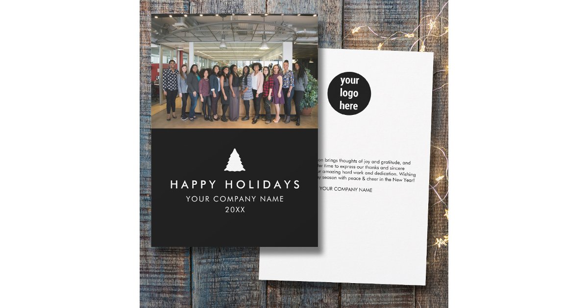 Business Team Photo Logo Photo Christmas Card | Zazzle