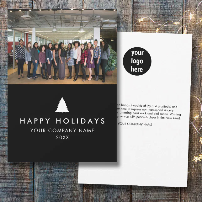 Business Team Photo Logo Photo Christmas Card | Zazzle