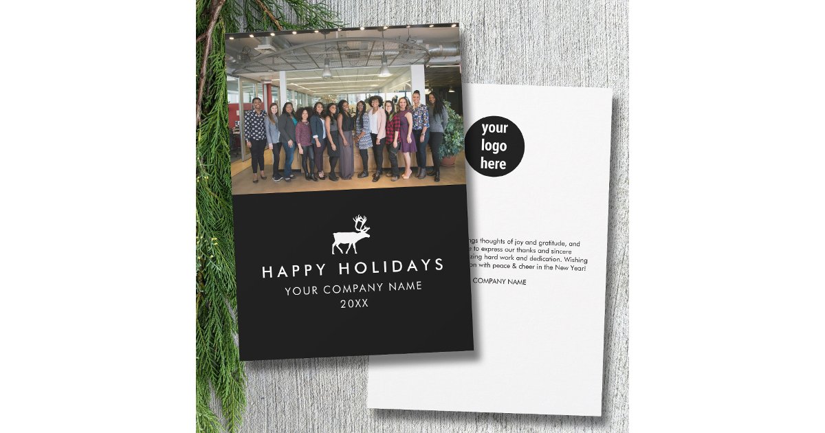 Business Team Photo Logo Photo Christmas Card | Zazzle