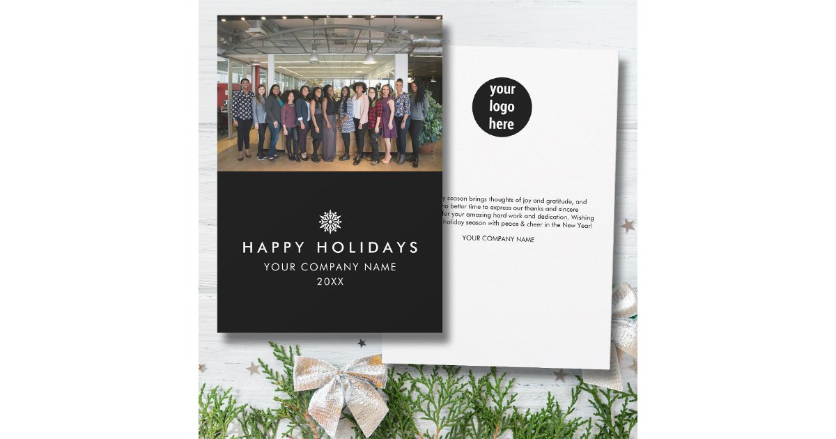 Business Team Photo Logo Photo Christmas Card | Zazzle