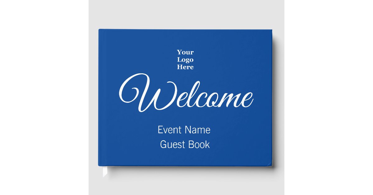 Business Template Blue & White Your Logo Here Guest Book | Zazzle