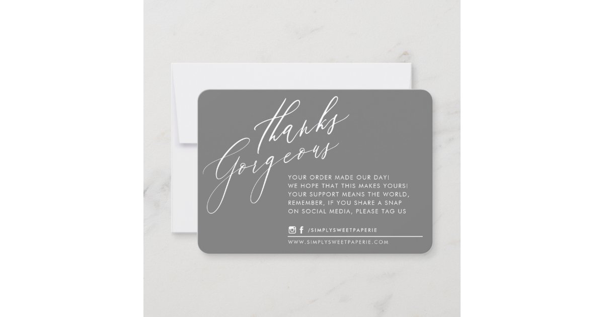 BUSINESS THANK YOU chic calligraphy gray reverse | Zazzle