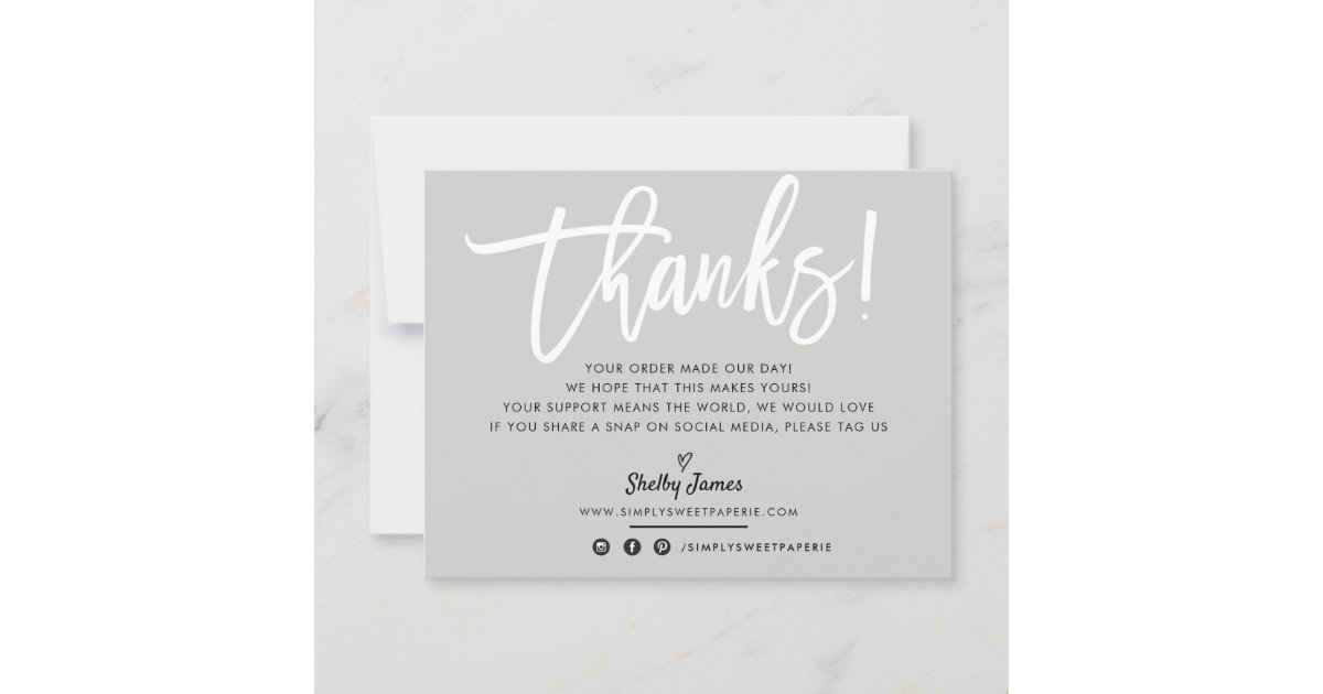 BUSINESS THANK YOU chic white script gray | Zazzle