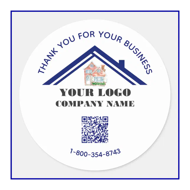 Business Thank You Custom Logo QR Code Classic Round Sticker | Zazzle