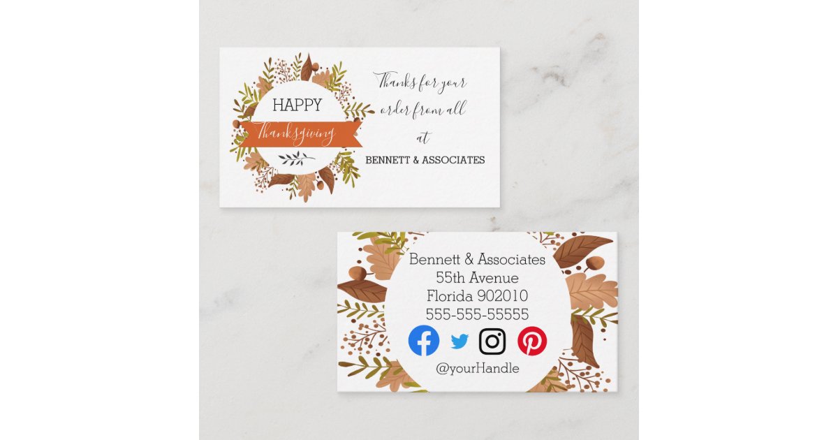 Business Thank You happy thanksgiving autumn fall Business Card | Zazzle