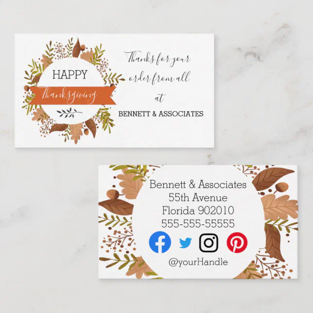 Business Thank You happy thanksgiving autumn fall Business Card | Zazzle