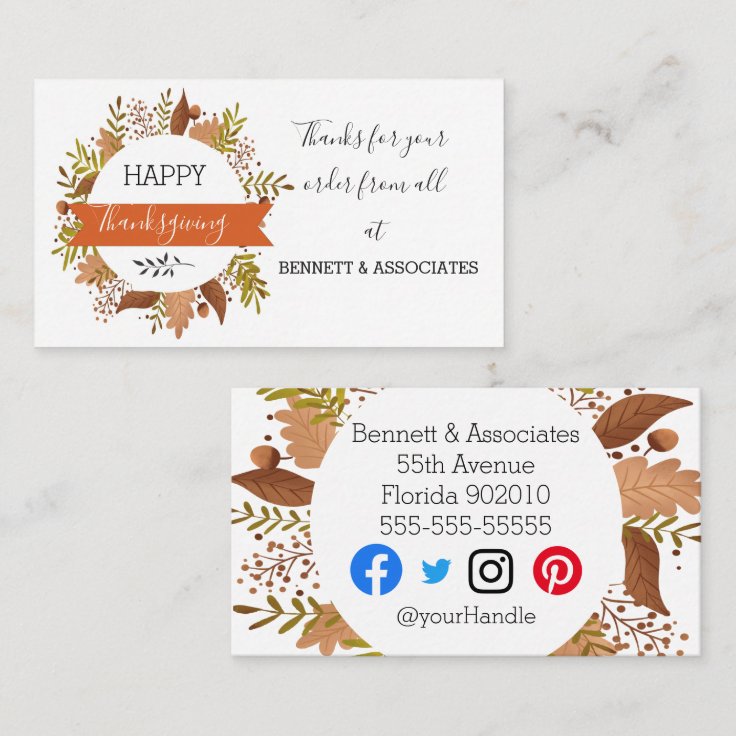 Business Thank You happy thanksgiving autumn fall Business Card | Zazzle