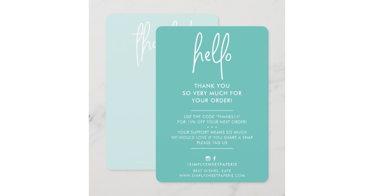 BUSINESS THANK YOU modern hello mint green white | Zazzle