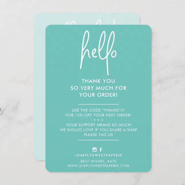 BUSINESS THANK YOU modern hello mint green white | Zazzle