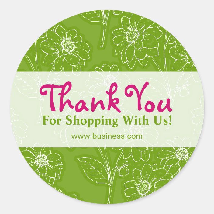 Business Thank You Pressed Flowers Lime Green Classic Round Sticker ...