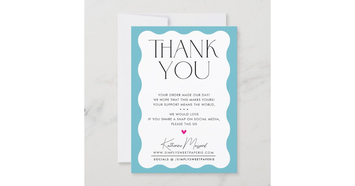 BUSINESS THANK YOU wave elegant serif turquoise | Zazzle