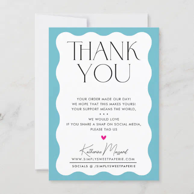 BUSINESS THANK YOU wave elegant serif turquoise | Zazzle
