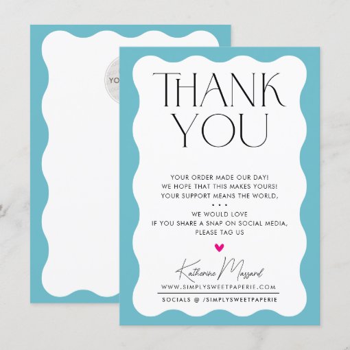 BUSINESS THANK YOU wave elegant serif turquoise | Zazzle