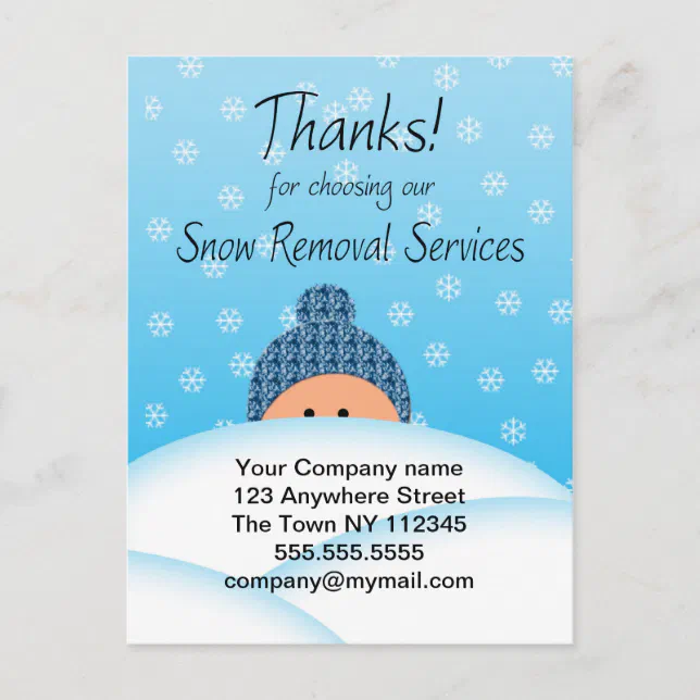 Business Thanks Customer Snow Removal Services Postcard | Zazzle
