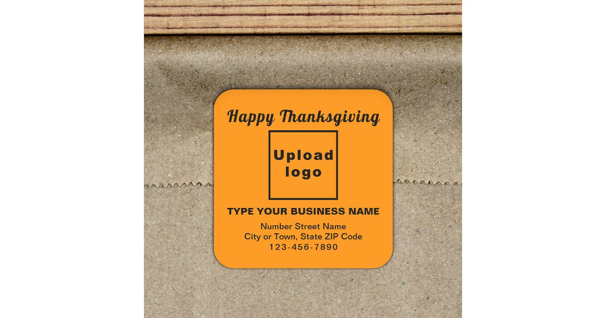 Business Thanksgiving Orange Square Sticker | Zazzle