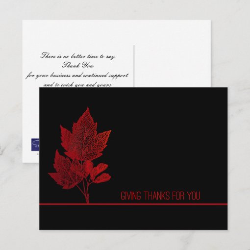 Business Thanksgiving Red Leaves Holiday Postcard | Zazzle