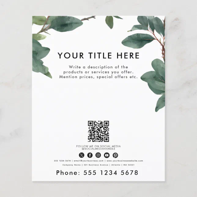 Business Watercolor Eucalyptus QR Code Flyer | Zazzle