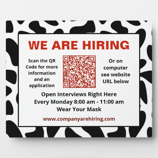 Business We Are Hiring QR Code Personalize Plaque | Zazzle