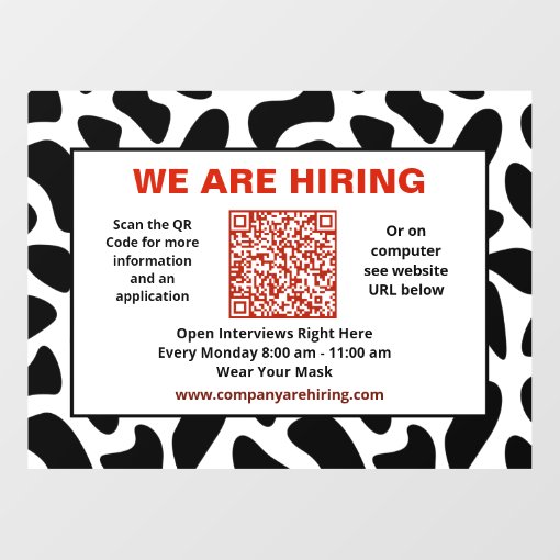 Business We Are Hiring QR Code Personalize Window Cling | Zazzle