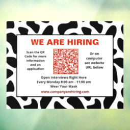 Business We Are Hiring QR Code Personalize Window Cling | Zazzle