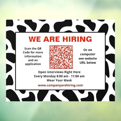 Business We Are Hiring QR Code Personalize Window Cling | Zazzle