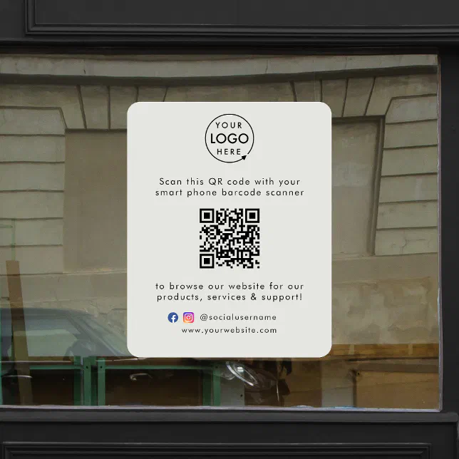 Business Website | QR Code Modern Gray Promotional Window Cling | Zazzle