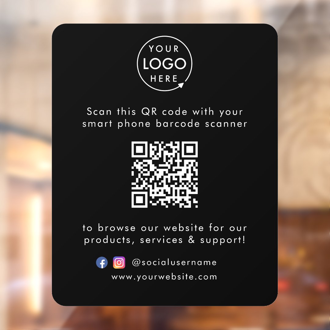 Business Website | QR Code Modern Stylish Black Window Cling | Zazzle