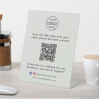Business Website | QR Code Scan Me Logo Gray Pedestal Sign | Zazzle