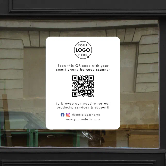 Business Website | QR Code Scan Me Minimal White Window Cling | Zazzle