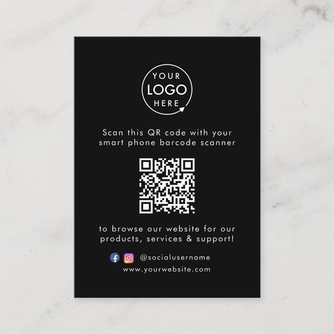 Business Website | QR Code Scan Me Modern Black Business Card | Zazzle