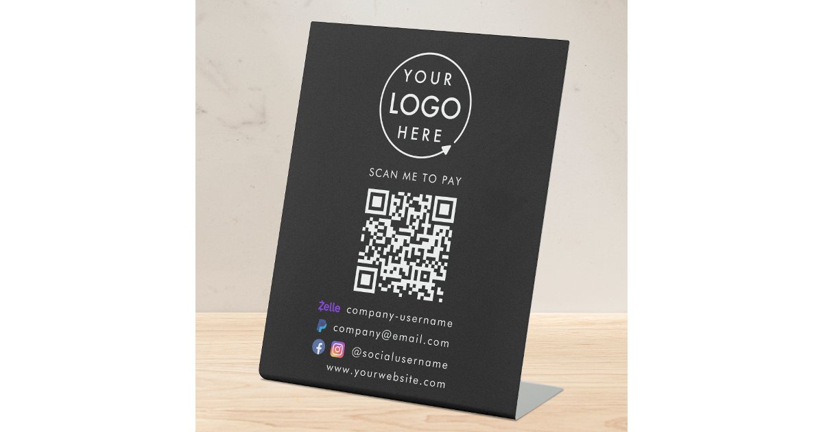 Business Website | QR Code Scan Me Modern Black Pedestal Sign | Zazzle