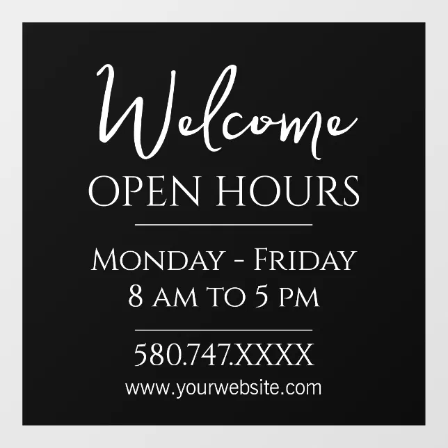 Business Welcome and Open Hours Window Cling | Zazzle