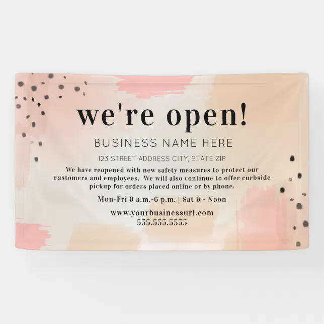 Business We're Open Abstract Blush Banner | Zazzle
