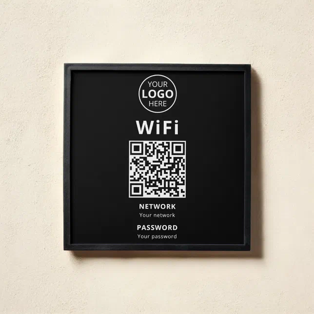 Business Wifi QR Code Black Peel And Stick Photo Tile | Zazzle