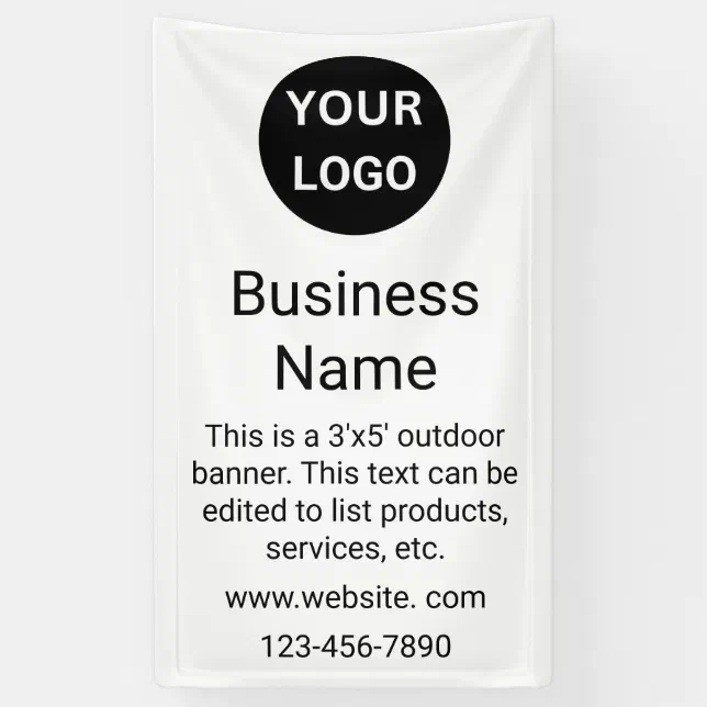 Business Your Logo Here Black & White Promotional Banner | Zazzle
