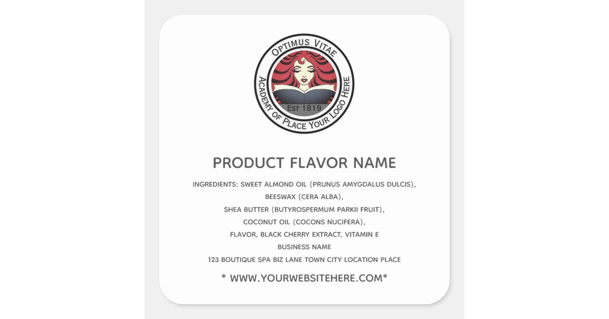 Business Your Logo Ingredients Square Sticker | Zazzle