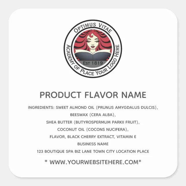 Business Your Logo Ingredients Square Sticker | Zazzle