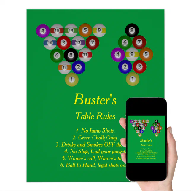 Buster's Billiard House Table Rules Poster | Zazzle