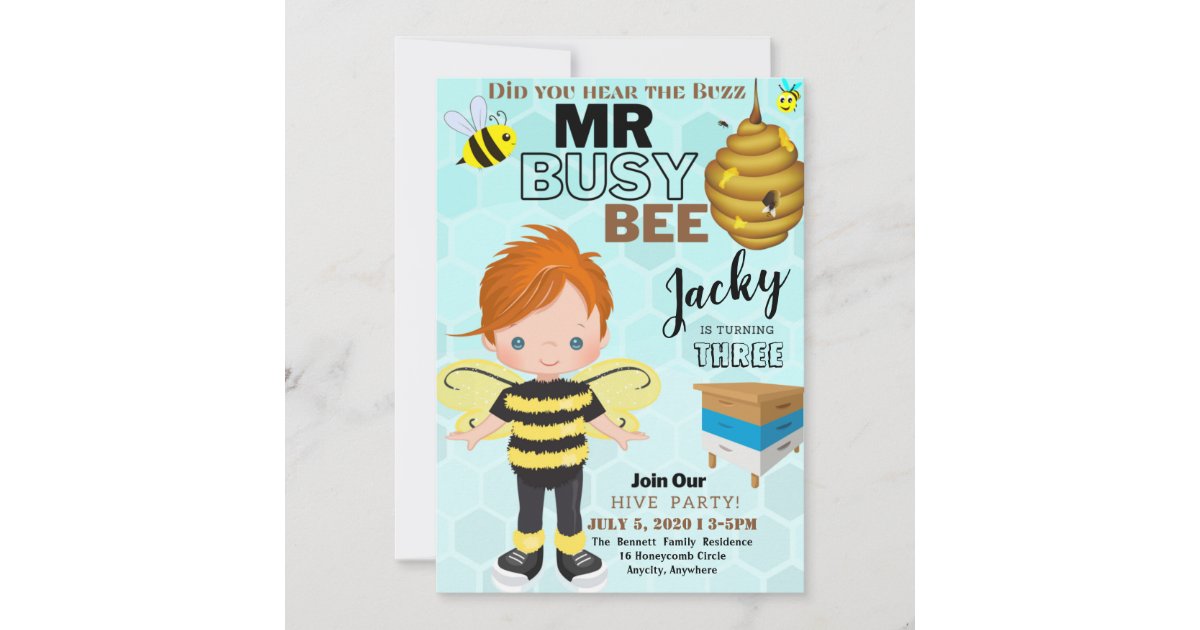 Busy Bee 3 Different Birthday Invitation Card | Zazzle