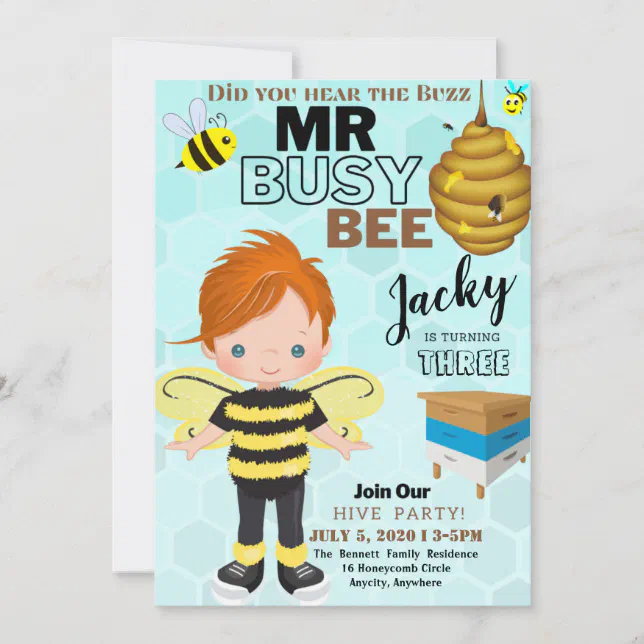 Busy Bee 3 Different Birthday Invitation Card | Zazzle