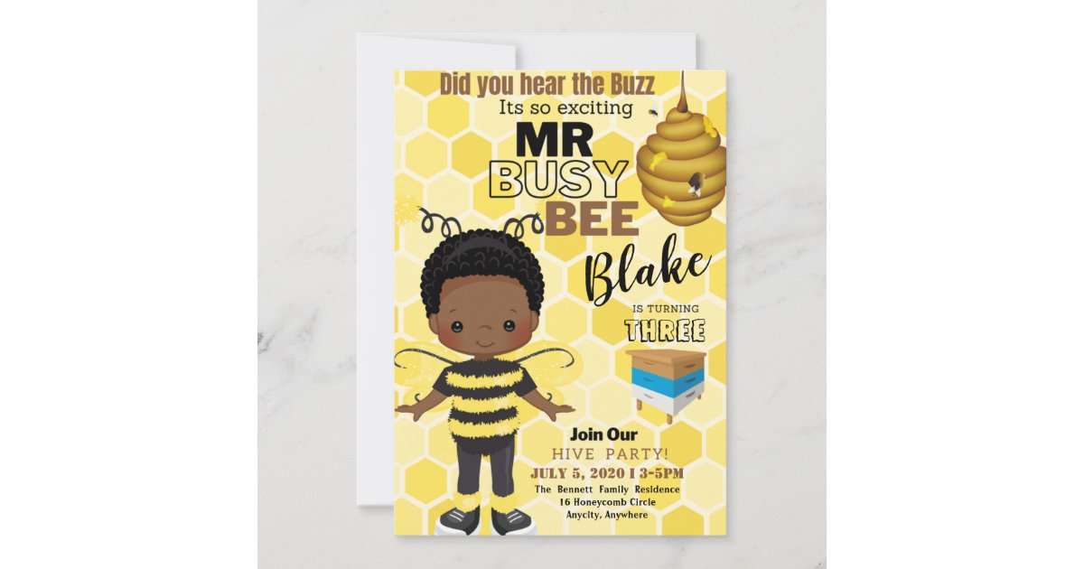 Busy Bee Birthday Invitation Card | Zazzle
