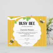 Busy Bee CertificateStudent RecognitionCertificate | Zazzle