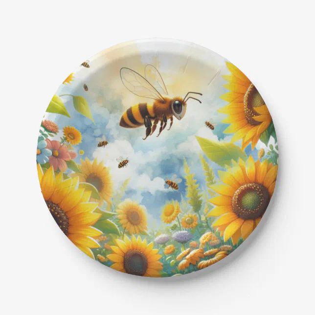 Busy Bee Sunflower Birthday Theme Paper Plates | Zazzle