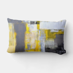 'Busy, Busy' Grey and Yellow Abstract Art Lumbar Pillow | Zazzle
