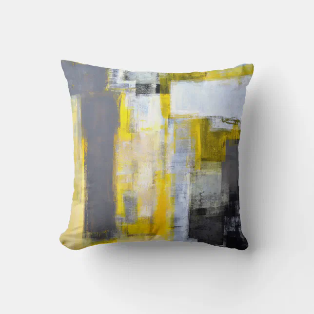 'Busy, Busy' Grey and Yellow Abstract Art Throw Pillow | Zazzle