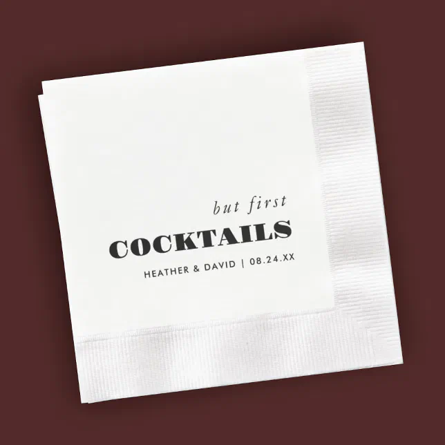 But First Cocktails Wedding Bar Napkins | Zazzle