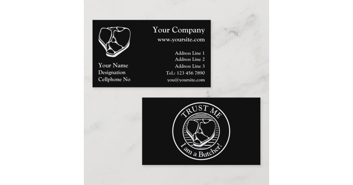 Butcher business cards on black background | Zazzle